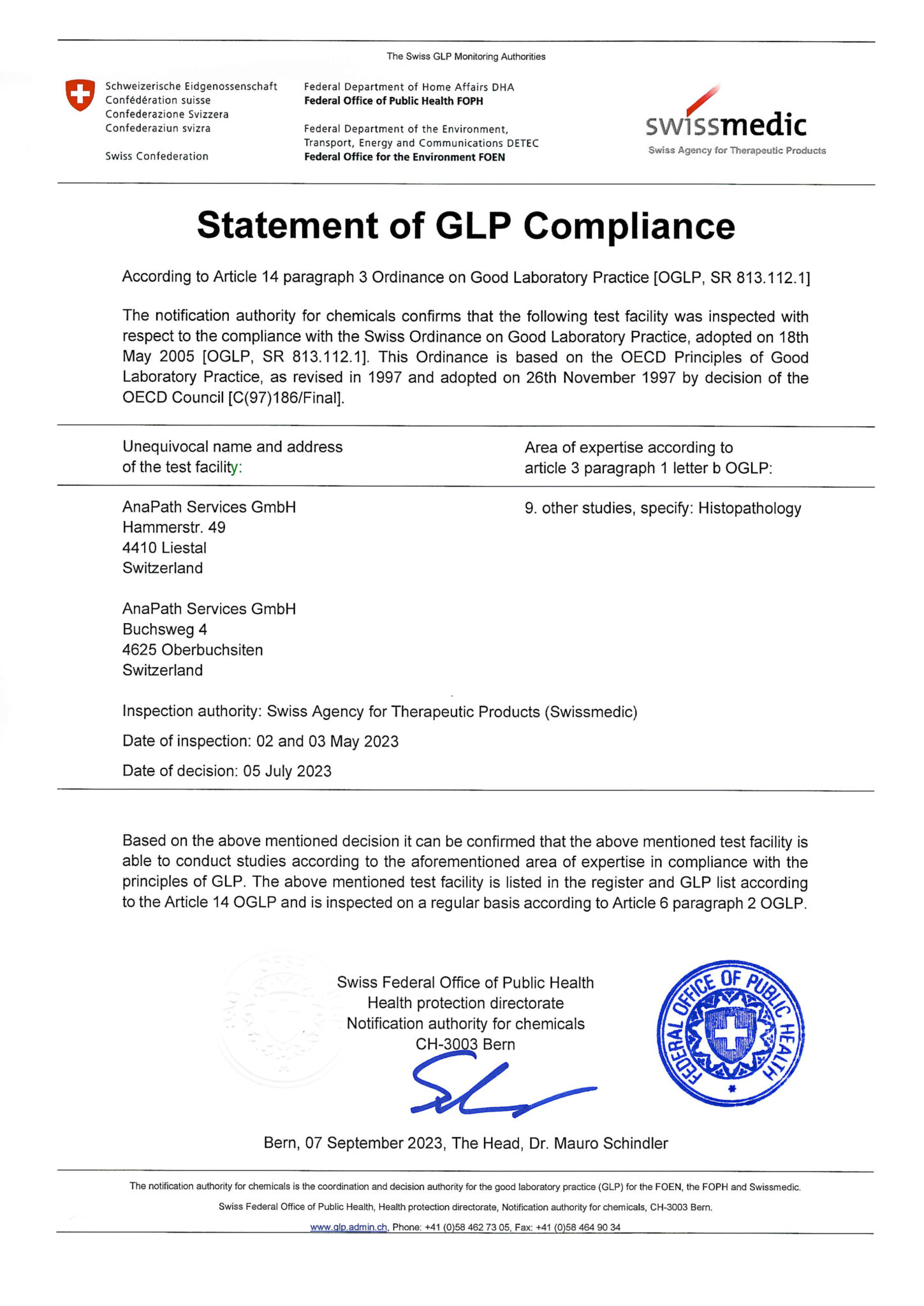 Quality assurance / GLP / GCLP - AnaPath